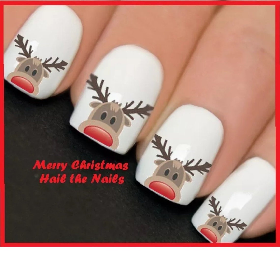 Christmas Rudolf Nails Baubles Red Nose Reindeer Nails Nail - Etsy