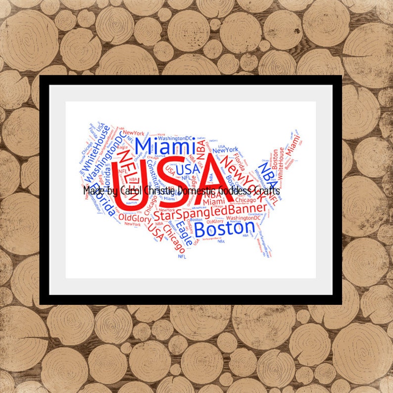 Map of USA Word Art, Personalised Map of America, American Word Collage ...