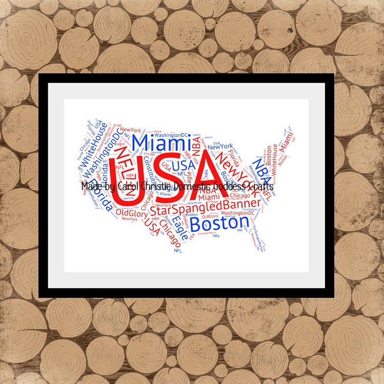 Map of USA Word Art, Personalised Map of America, American Word Collage ...
