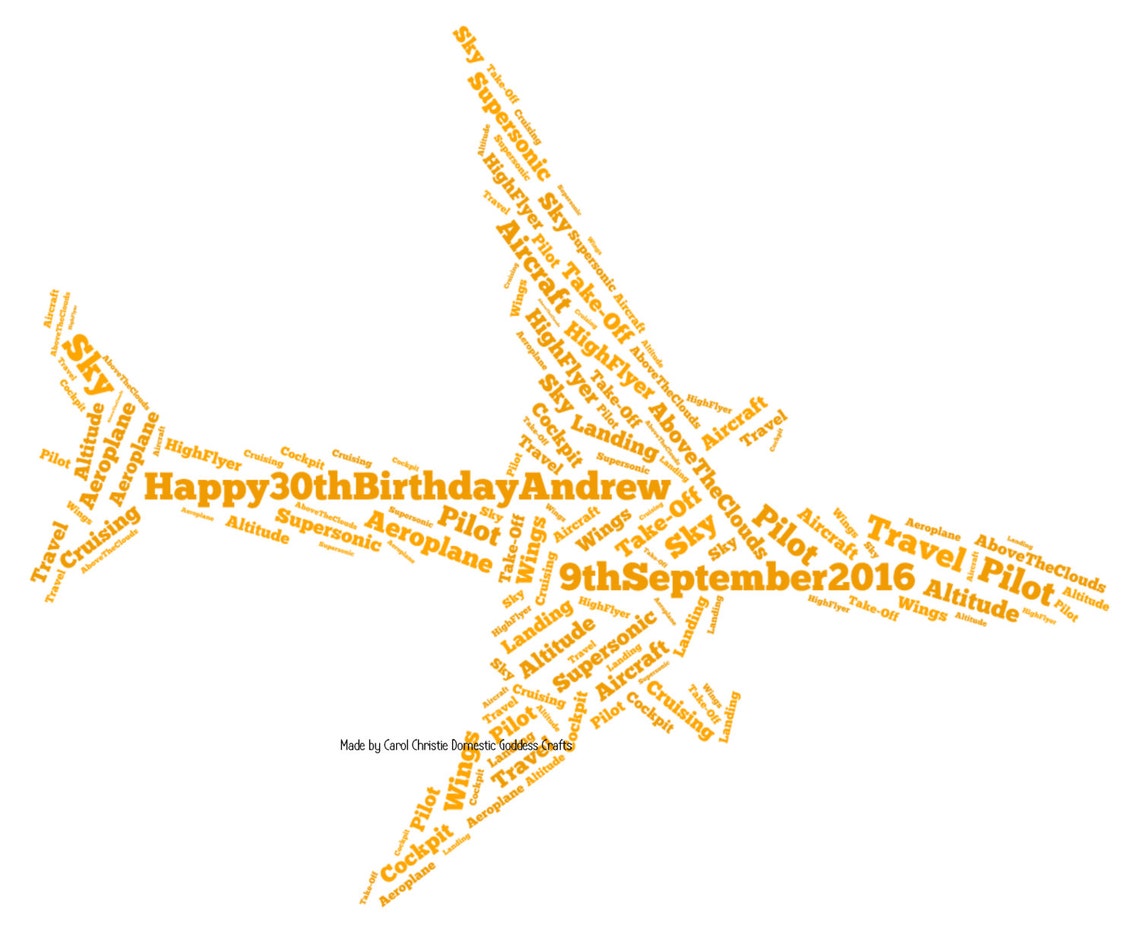 Aeroplane Word Art Personalised Plane Print Airplane Word | Etsy