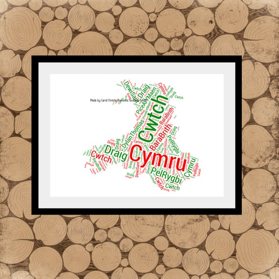 Map Of Wales Alternative Map Of Wales Welsh Word Art Gift | Etsy