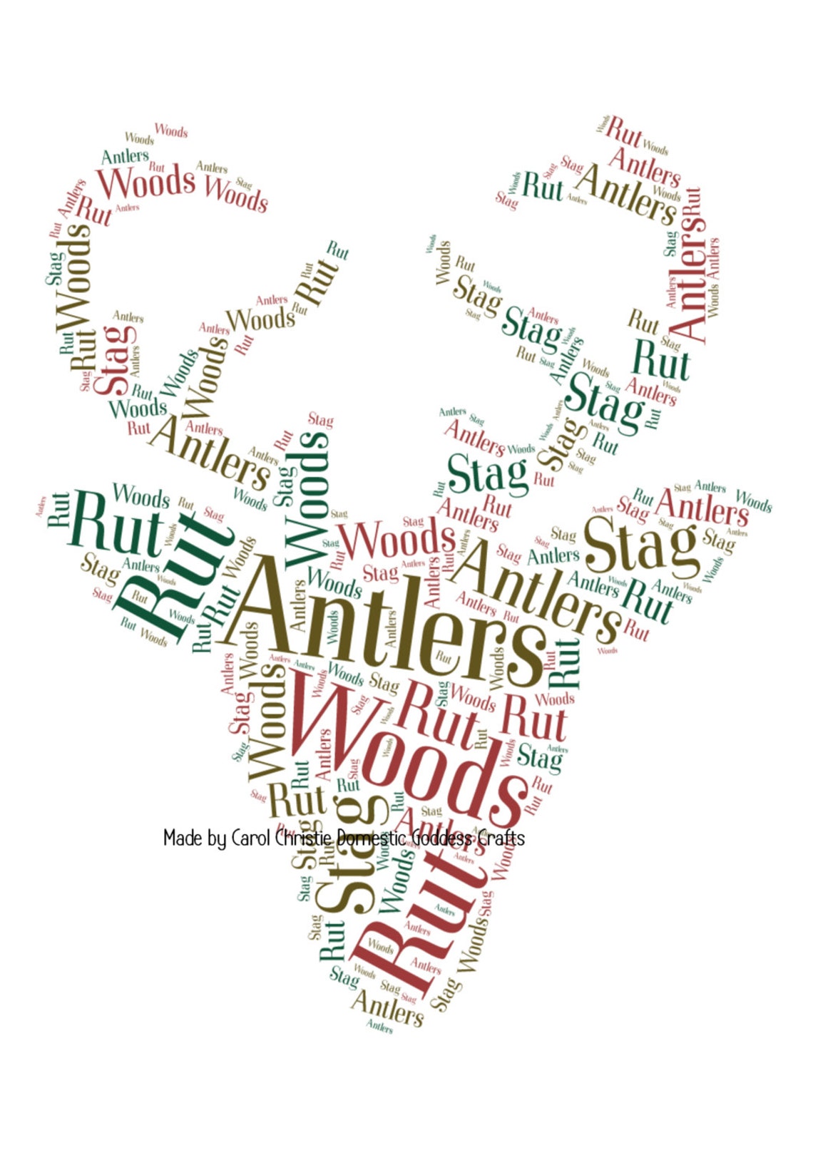 Stags Head Print, Personalised Stag Head, Stag Word Art, Stags Head ...