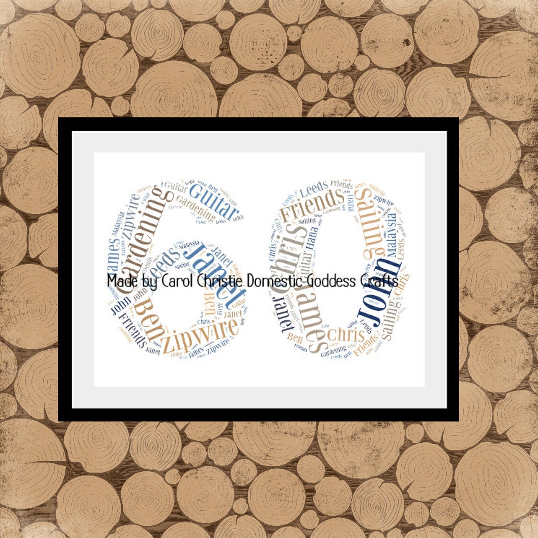 60th Birthday Gift,60th Word Art,word Cloud Gift,personalised A4 Word ...