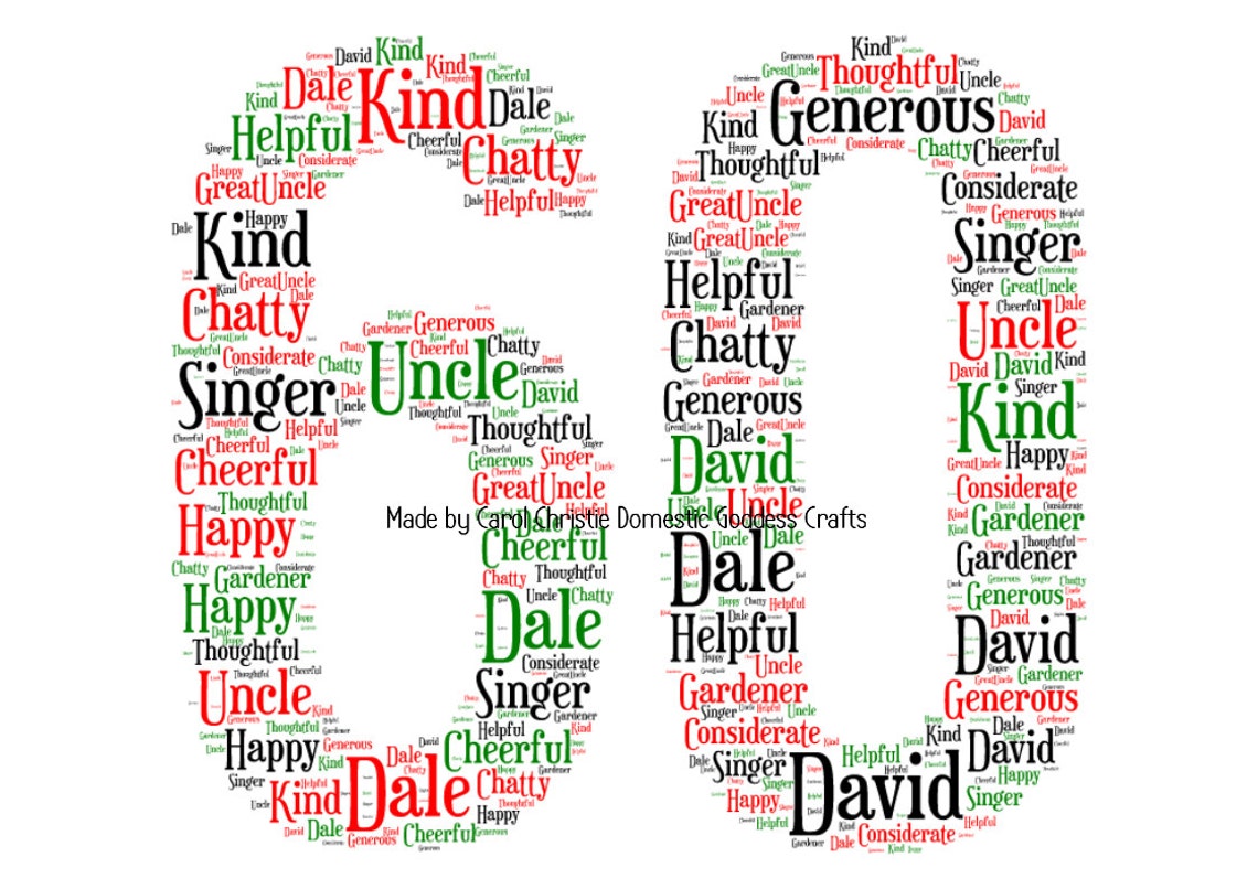 60th Birthday Gift60th Word Artword Cloud Giftpersonalised - Etsy