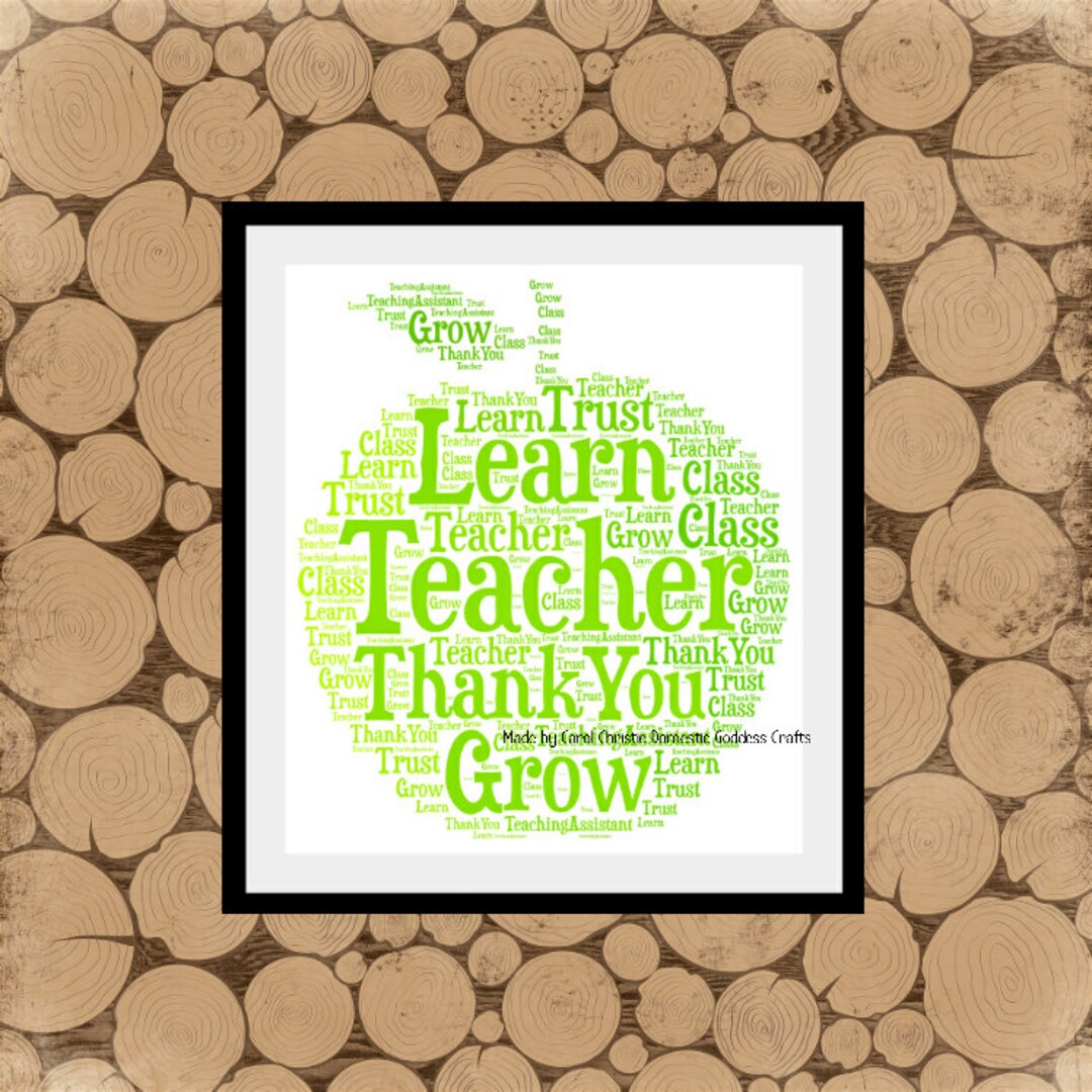 Teacher Gift Personalised Apple Print Apple Word Art Apple - Etsy