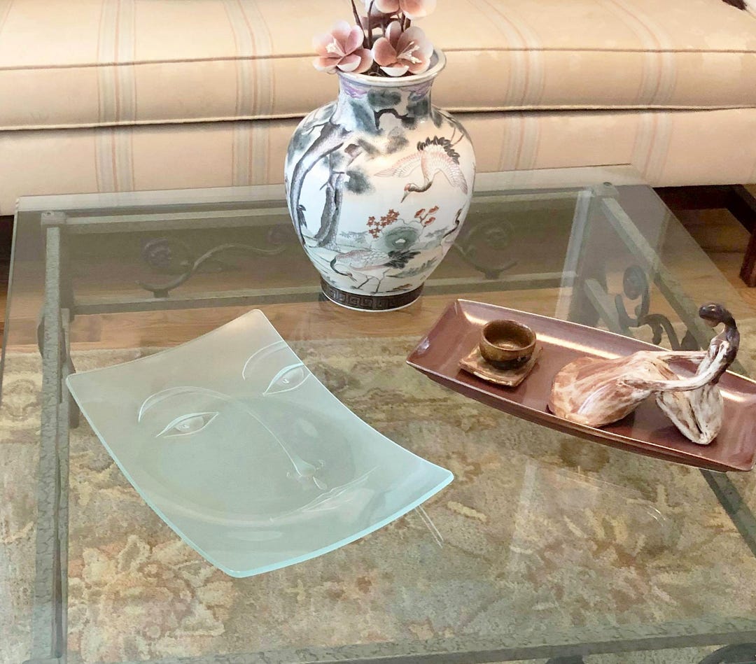 Rare Etched Glass Face Plate Sculpture by K. Manhattan - Etsy
