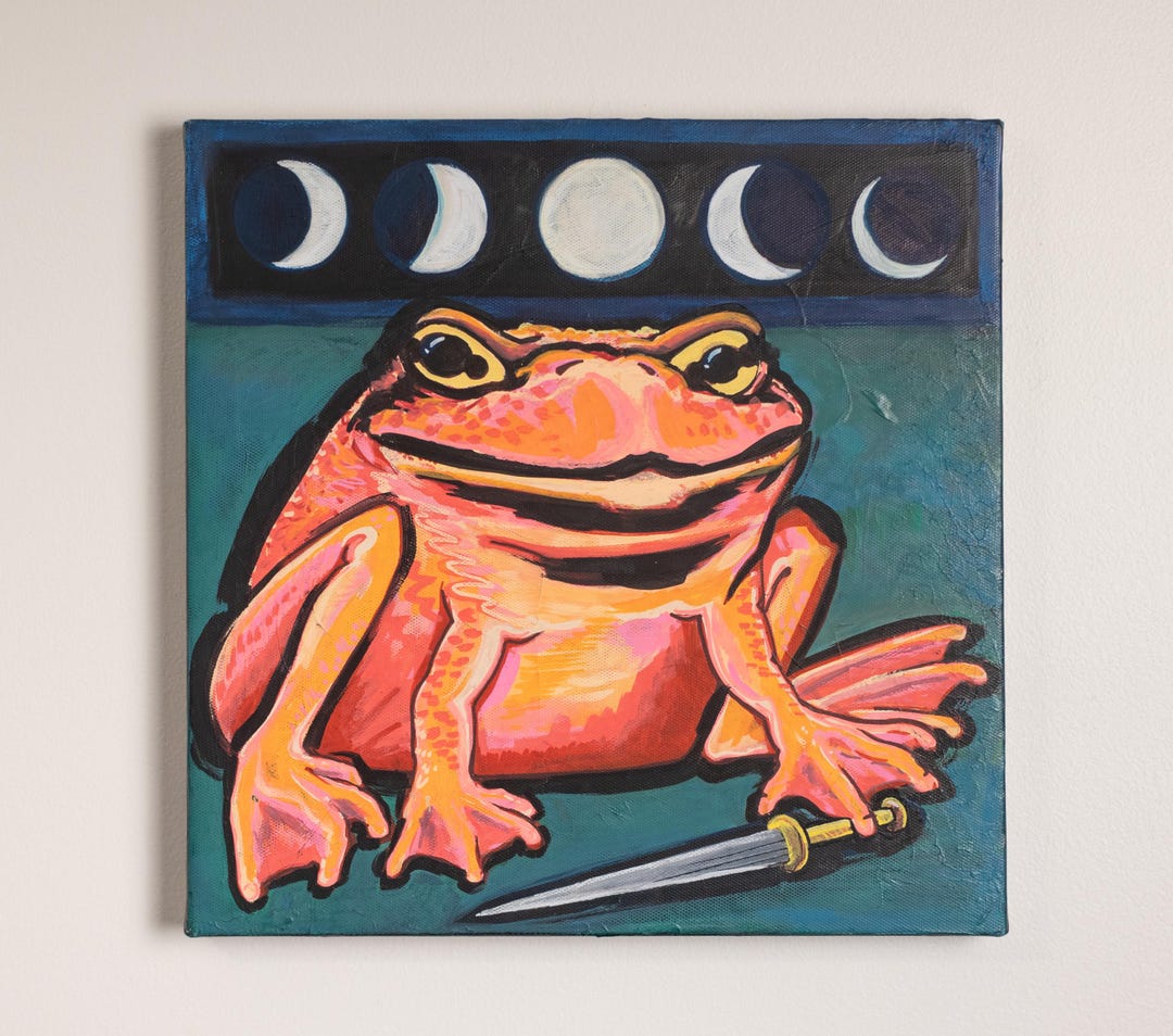 Toad & Dagger- Original Acrylic Toad Painting With Rondel Dagger and ...