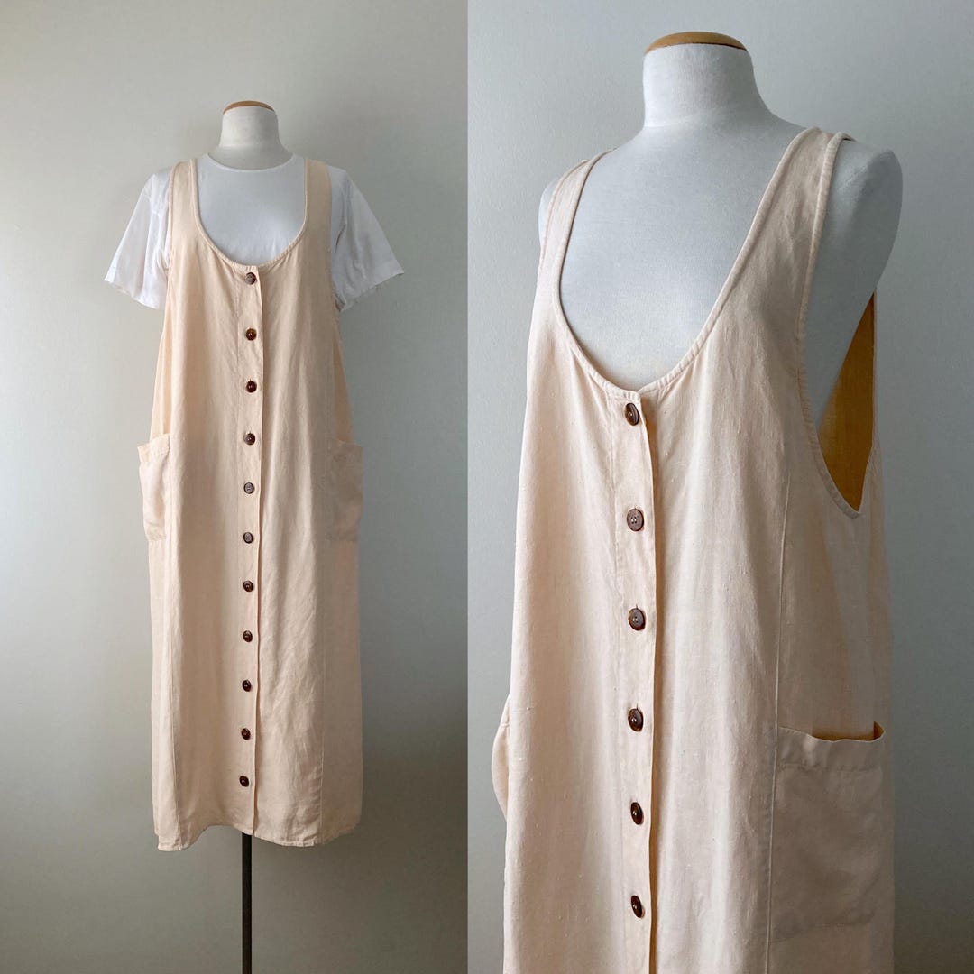 90s Linen Jumper Dress Vintage Summer Maxi Dress Womens Sleeveless ...