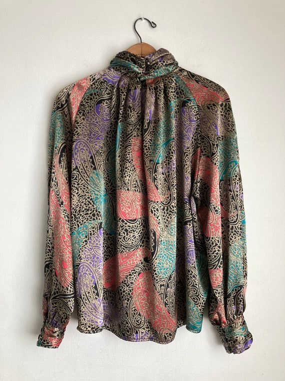 80s satin blouse vintage long sleeve high neck tops s… - Gem