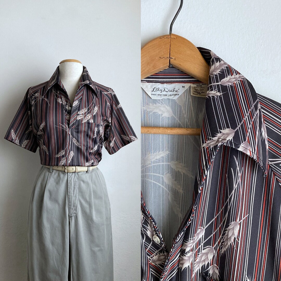 Striped 70s Shirt Vintage Novelty Print 1970s Tops Mens - Etsy
