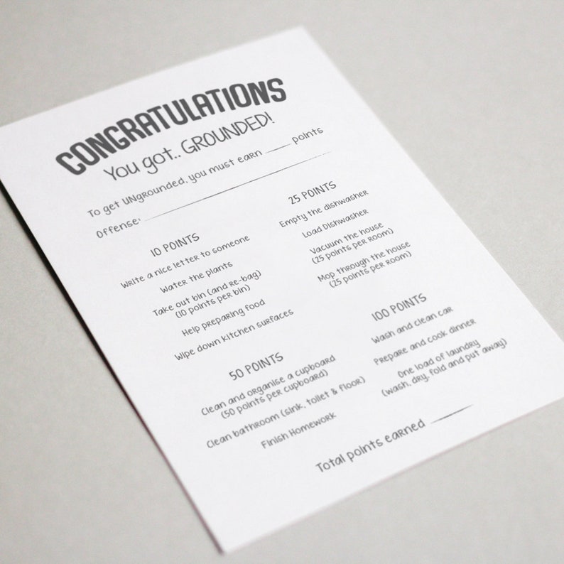 PRINTABLE You Got GROUNDED Checklist How to Get - Etsy
