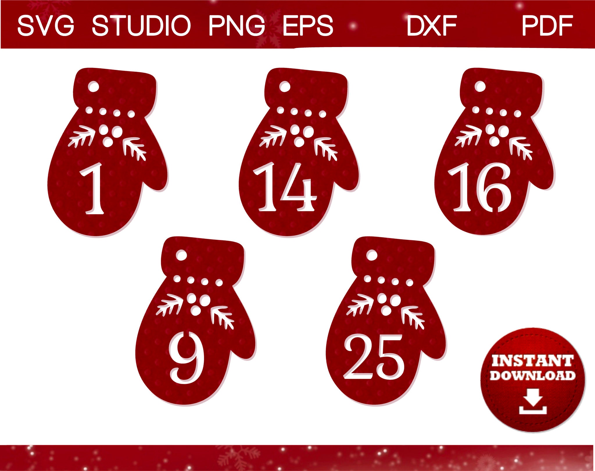 Advent Calendar Christmas SVG, Mitten Tag for Gift for Cricut, Xmas ...