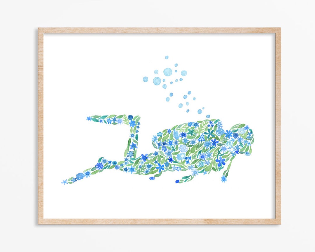 Scuba Diver Watercolor Print - Scuba Diving Gift - Scuba Diver Art ...
