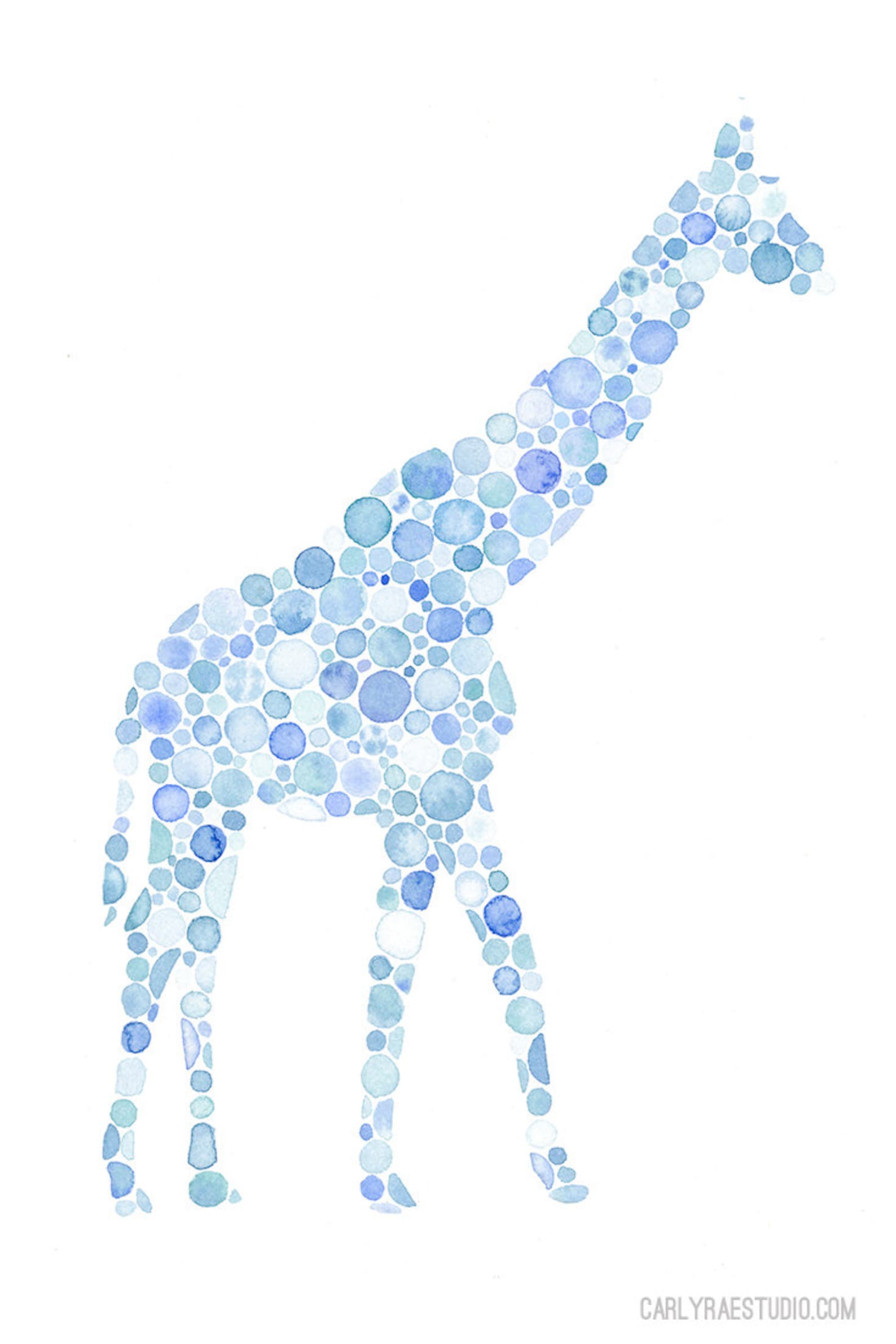 Blue Giraffe Watercolor Art Print in Blue Dots Safari | Etsy