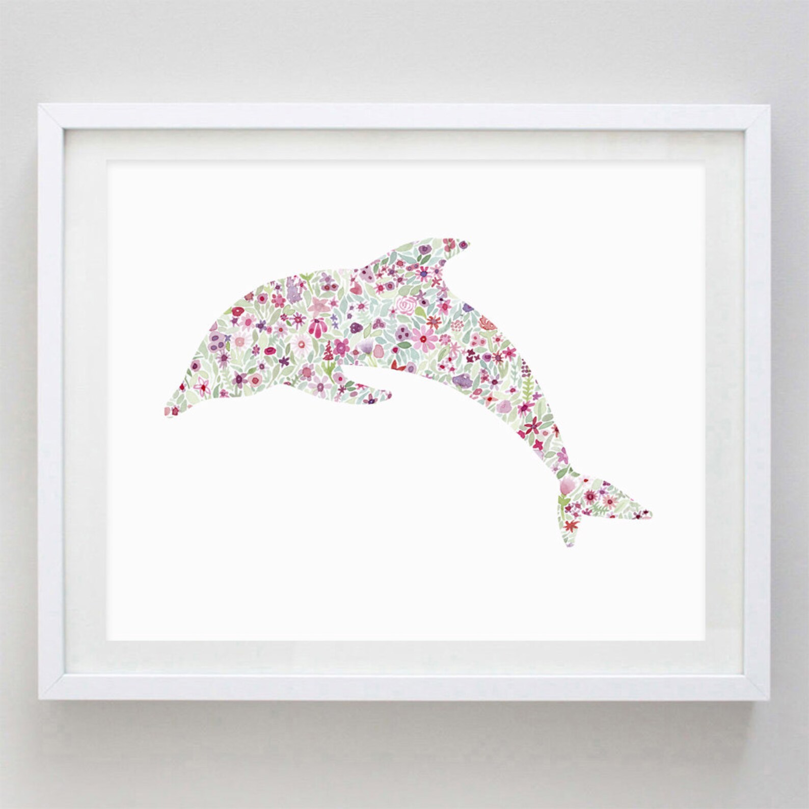 Pink Dolphin Floral Watercolor Print Ocean Animal Dolphin | Etsy