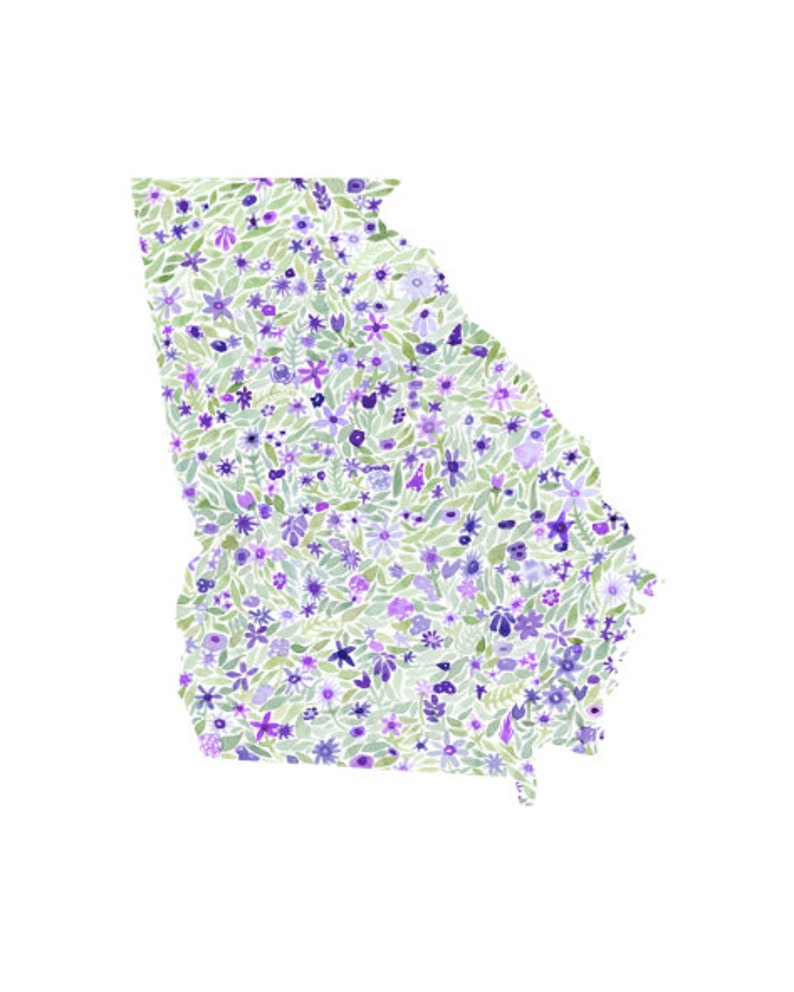 Georgia State Floral Watercolor Art Print Available in Any - Etsy