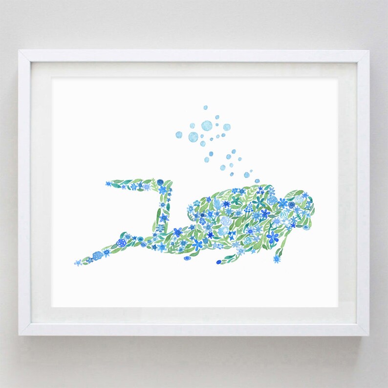 Scuba Diver Watercolor Print Scuba Diving Gift Scuba Diver - Etsy