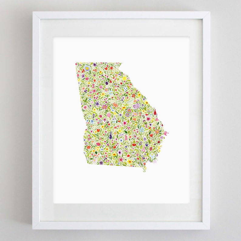 Georgia State Floral Watercolor Art Print Available in Any - Etsy