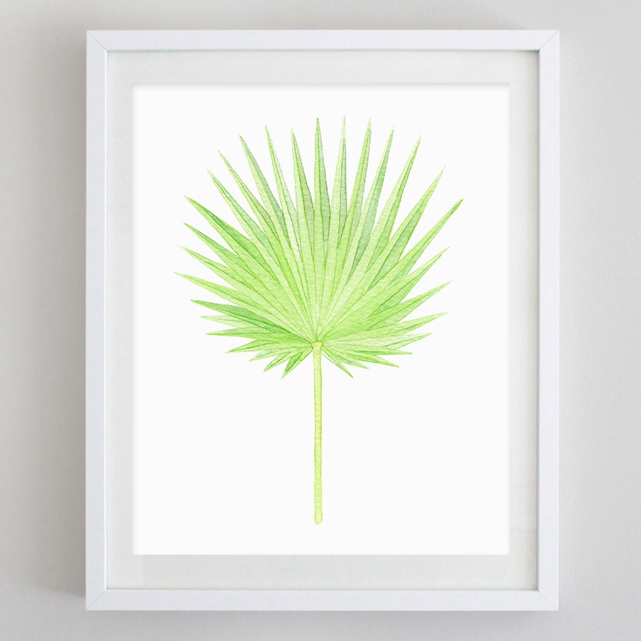 Palm Leaf Tropical Botanical Watercolor Print - Leaf Artwork - Green ...