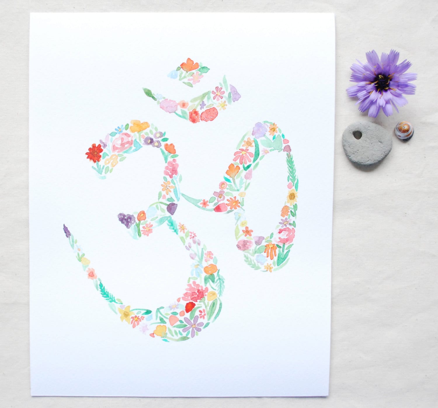 Om Sign Floral Watercolor Art Print | Etsy
