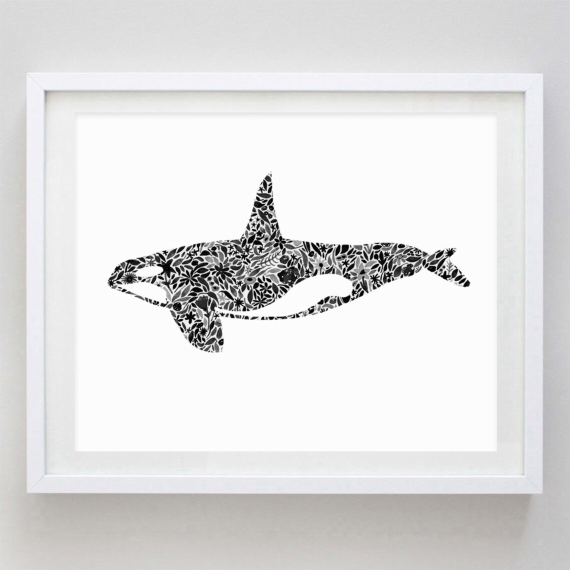 Orca Ocean Floral Watercolor Art Print Scuba Diver Ocean - Etsy