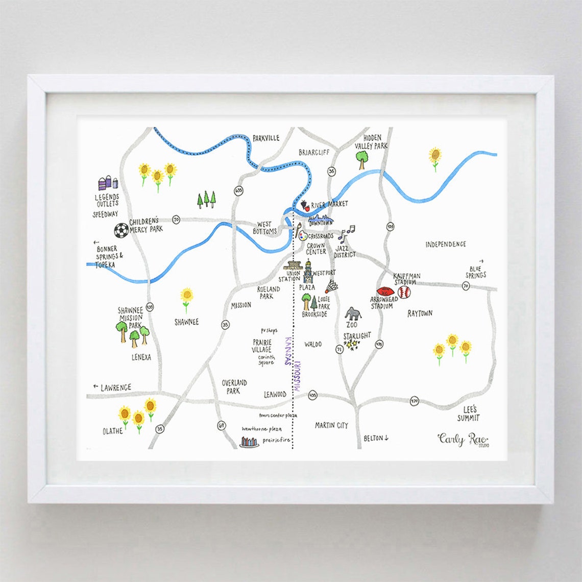 Kansas City Map Watercolor Print Kansas City Art KC - Etsy
