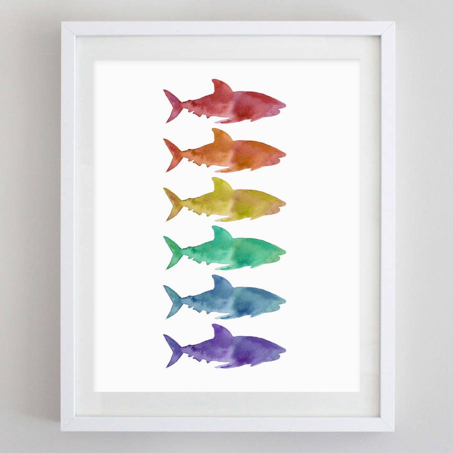 Rainbow Sharks Watercolor Art Print Underwater Nursery - Etsy