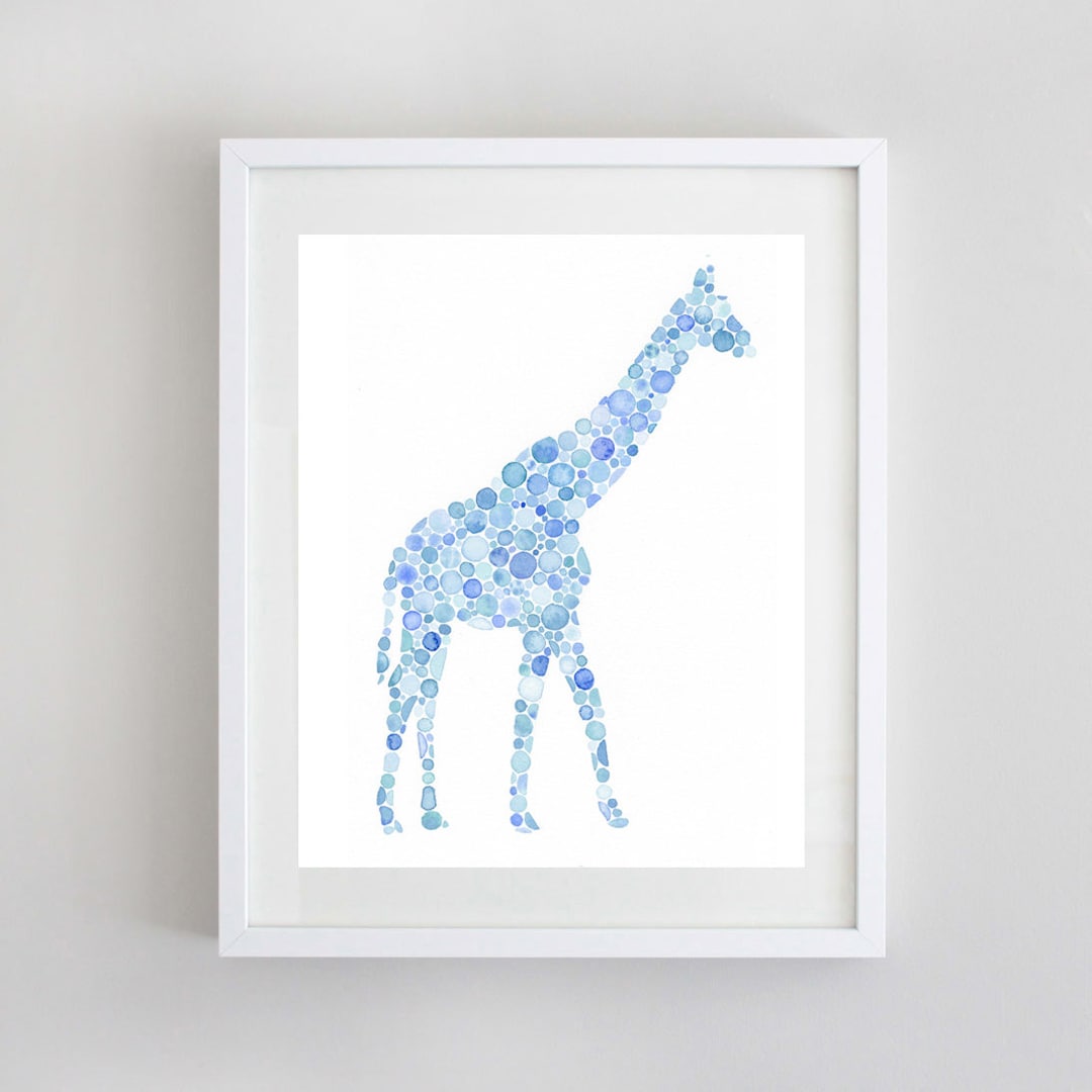 Blue Giraffe Watercolor Art Print in Blue Dots - Safari Nursery ...