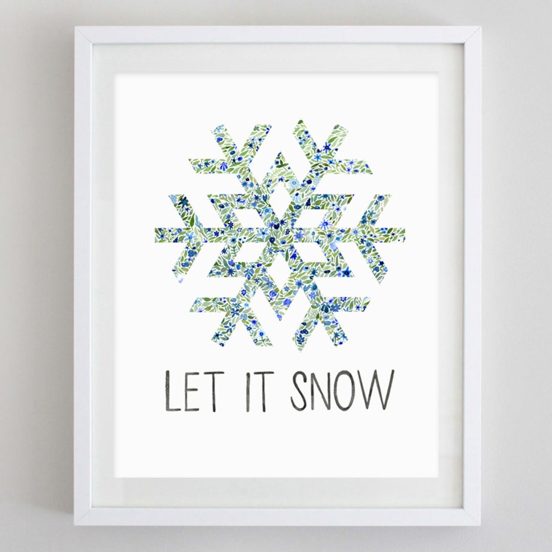Snowflake Let It Snow Christmas Watercolor Art Print - Holiday Decor ...