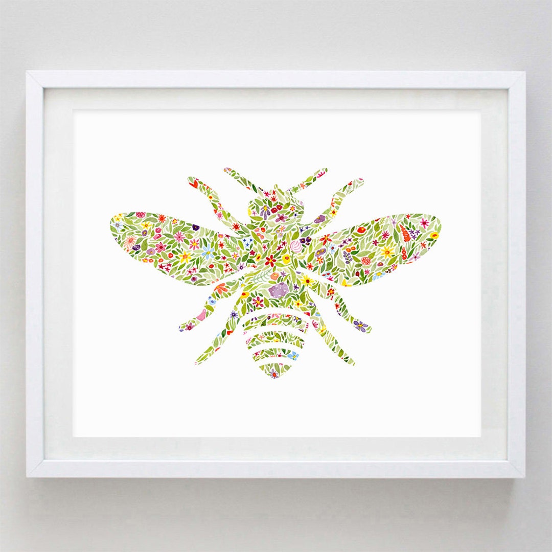 Bumble Bee Floral Watercolor Art Print - Etsy