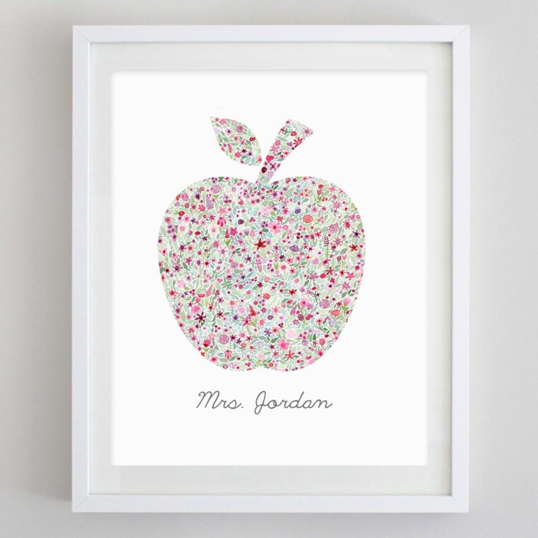 Customized Teacher Appreciation Gift - Apple Floral Watercolor Print ...