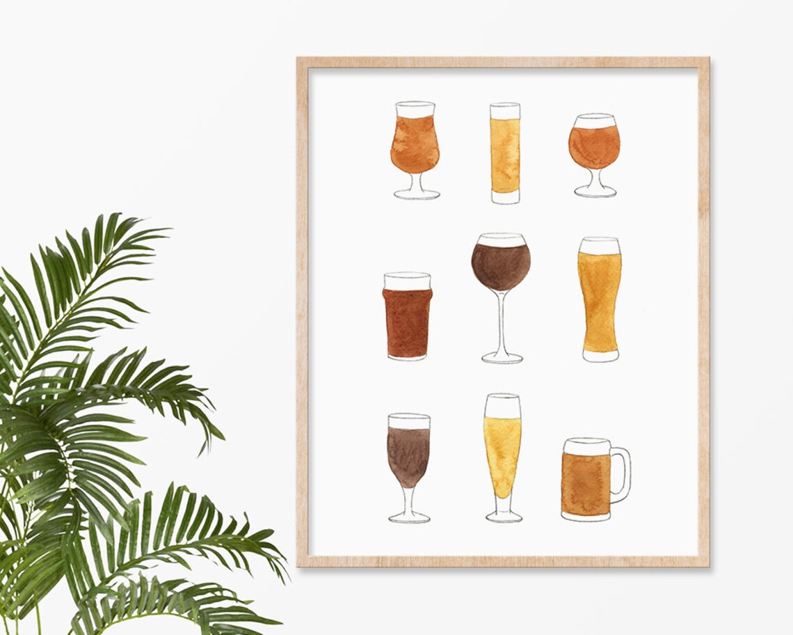 Beer Watercolor Art Print Basement Decor Bar Artwork - Etsy