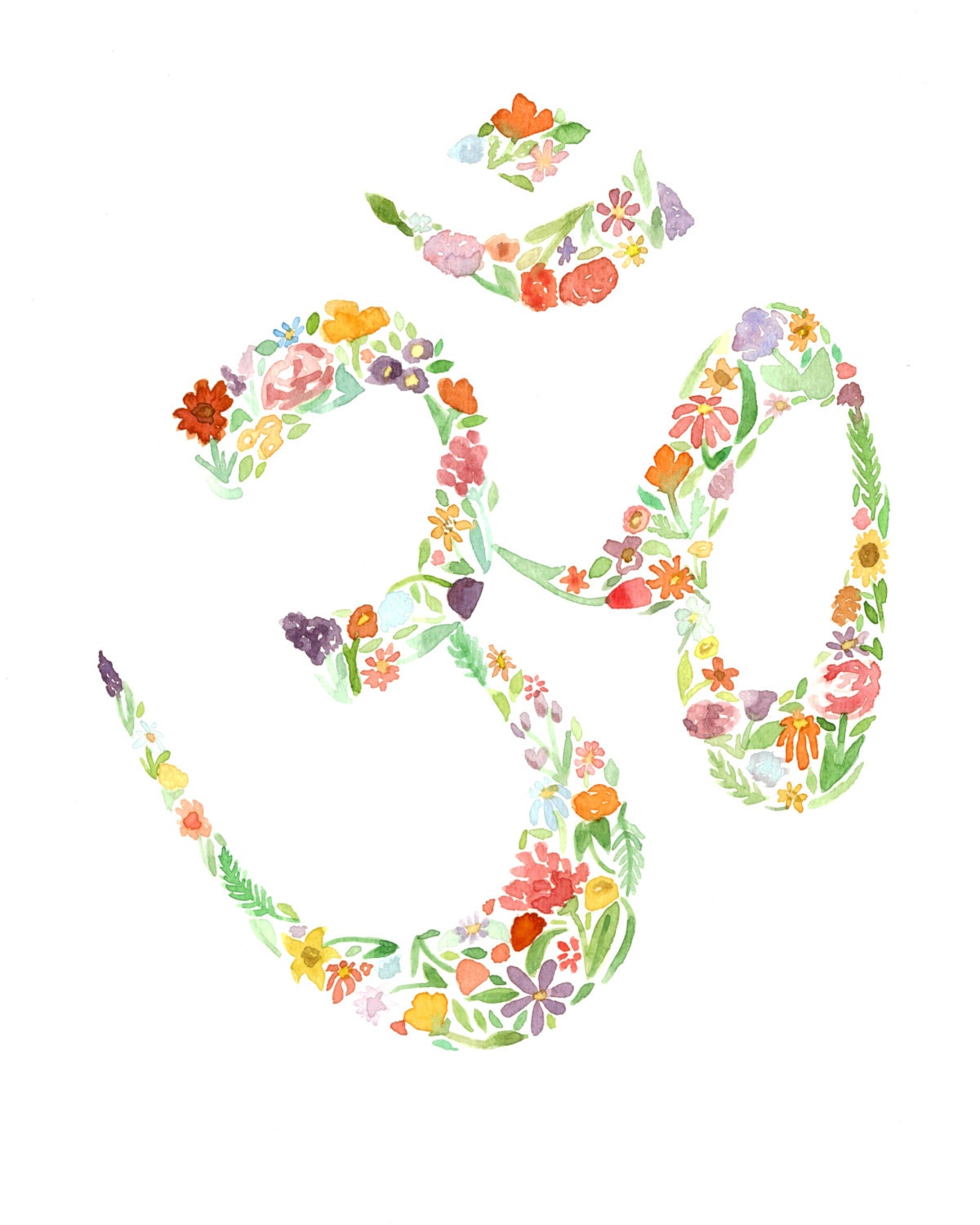 Om Sign Floral Watercolor Art Print - Etsy