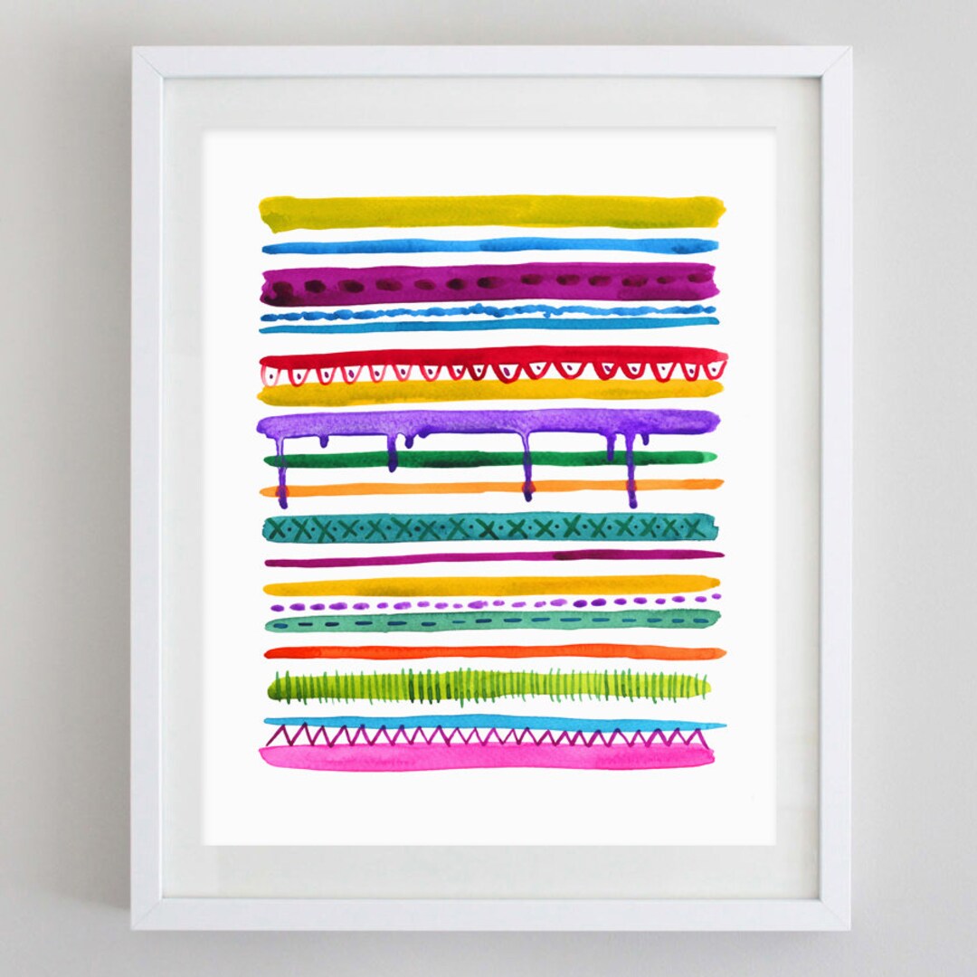 Abstract Colorful Stripes Watercolor Art Print - Bright Color - Pop of ...