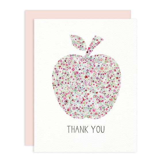 Teacher Apple Greeting Card | Etsy