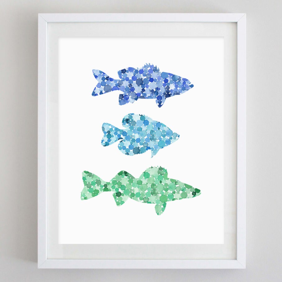 Blue Fish Watercolor Print - Fish Lake House Artwork - Beach House Art ...