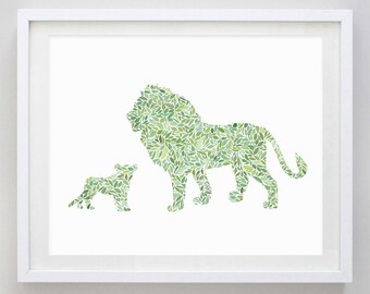 Daddy and Baby Lion Watercolor Art Print Safari Nursery Animal Artwork ...