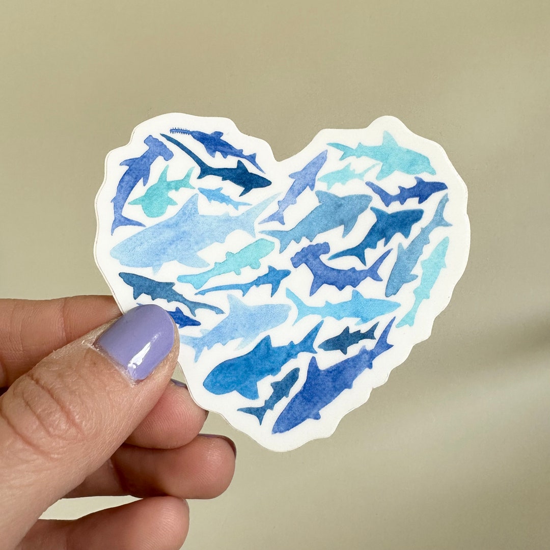 Shark Heart Sticker - Shark Decal - Shark Sticker - Shark Lover Gift ...