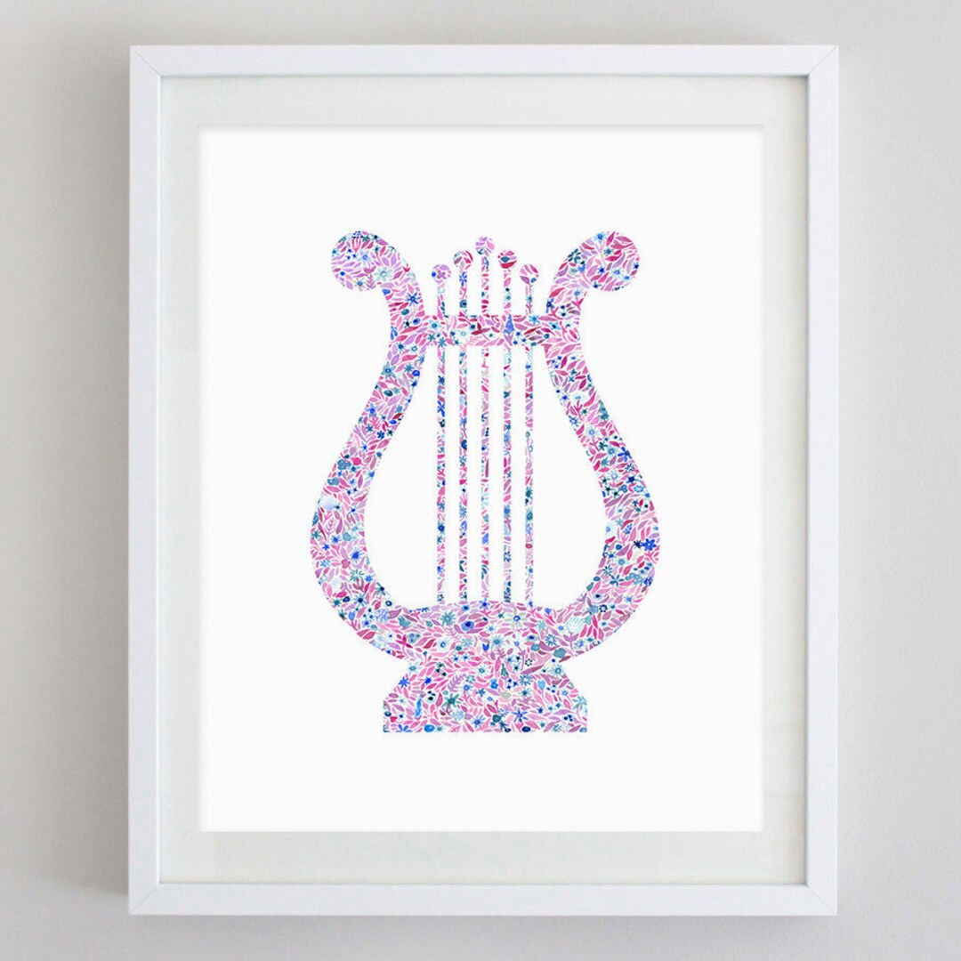 Golden Lyre Watercolor Print - Custom Lyre Artwork - Lyre Painting ...