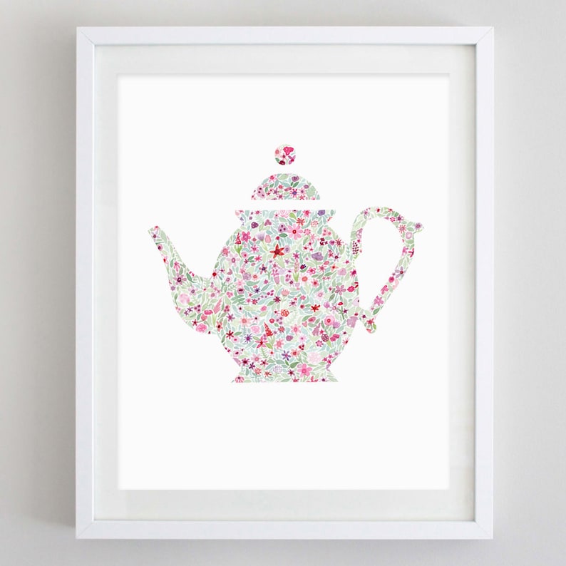 Teapot Floral Watercolor Art Print - Etsy