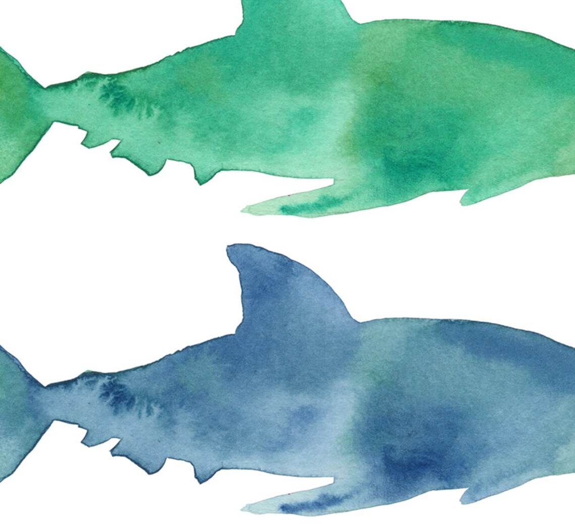 Rainbow Sharks Watercolor Art Print Underwater Nursery - Etsy