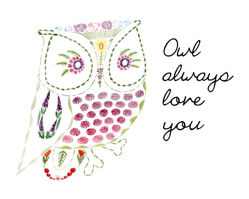 Owl Always Love You Floral Watercolor Art Print | Etsy