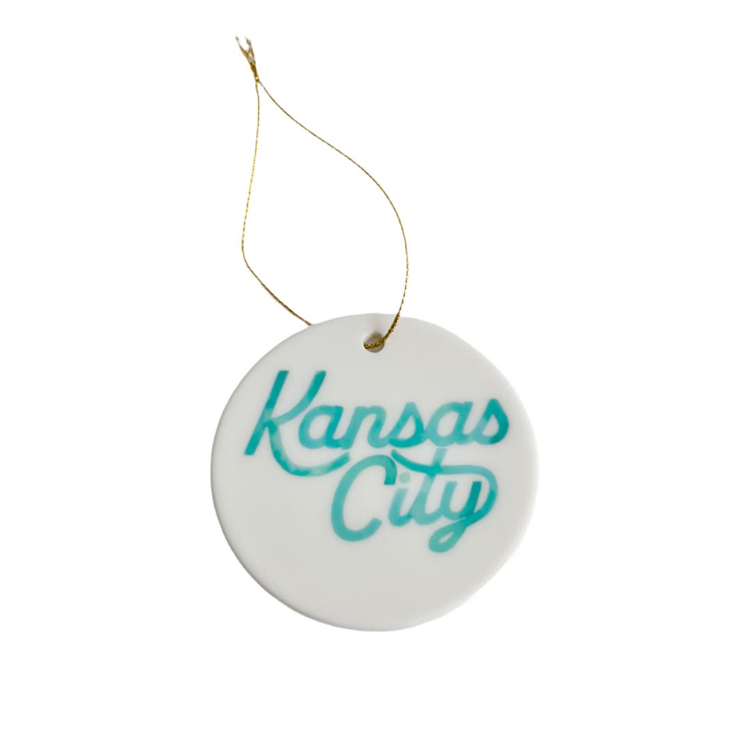 Kansas City Script Ornament Teal - KC Christmas Gift - Kansas City Art ...