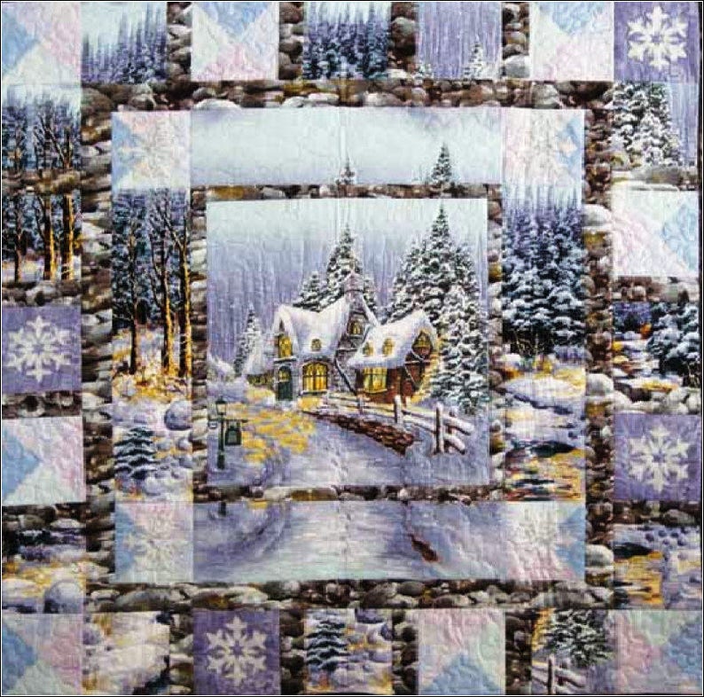 One Double Panel Michael Miller Snow Chateau Panels Snow Scene ...