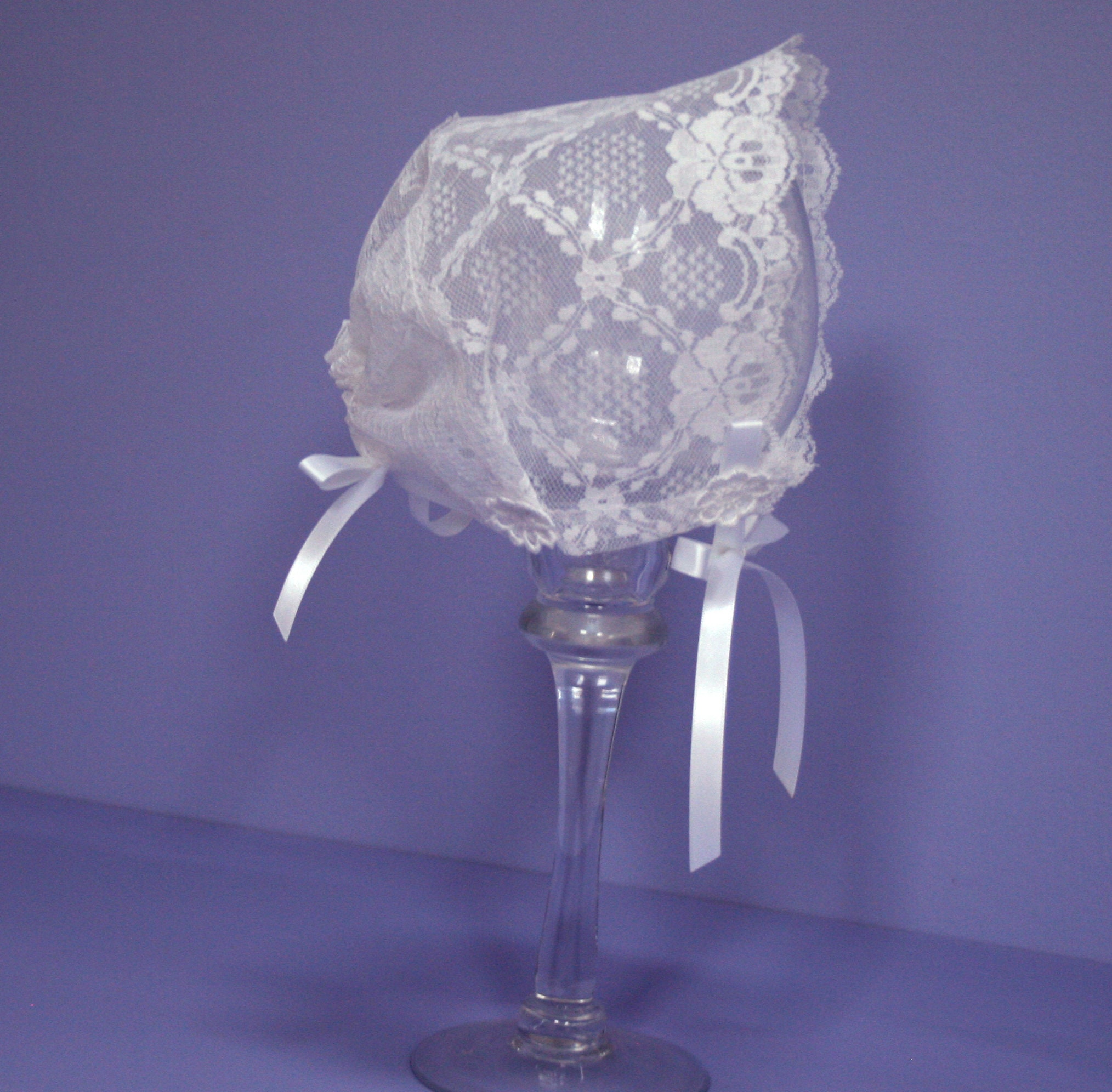 White Lace Bonnet #112, Vintage Lace, Satin Ribbons, Sizes Preemie ...