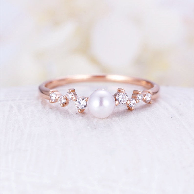 Engagement Akoya Pearl Rose Gold Plated Ring Woman Gift - Etsy