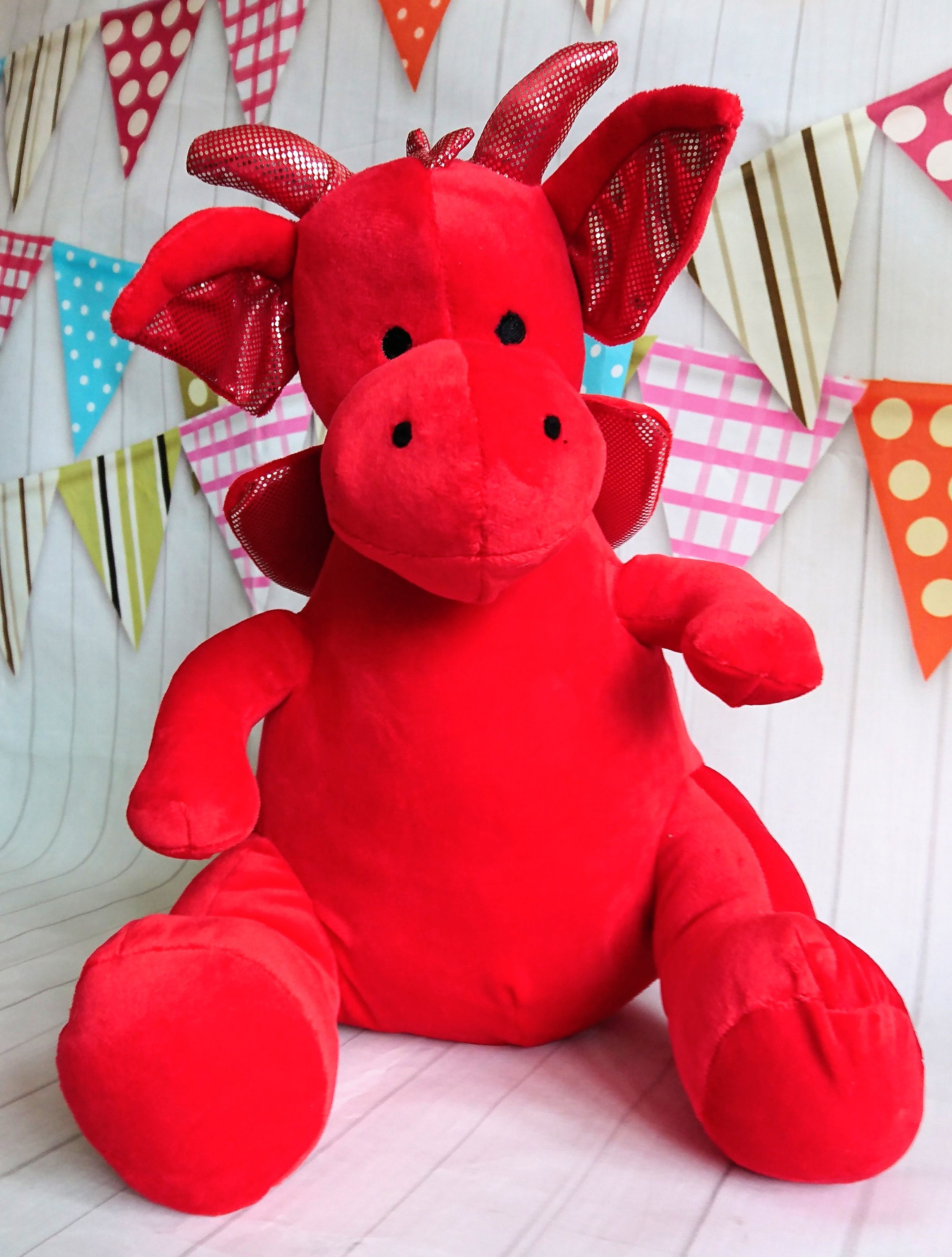 Personalised Embroidered stuffed toy - Red dragon