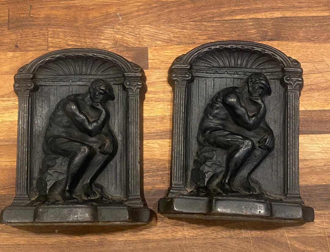 Vintage Cast Iron Auguste Rodin, "the Thinker" Bookends, Mid Century ...