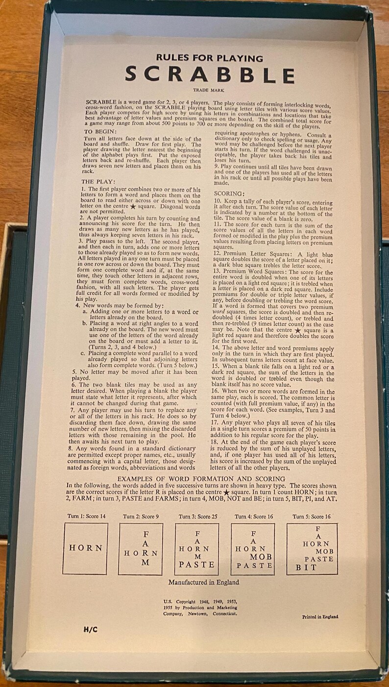 Vintage 1955 Scrabble Game - Family Board Game - Retro Games - Vintage ...