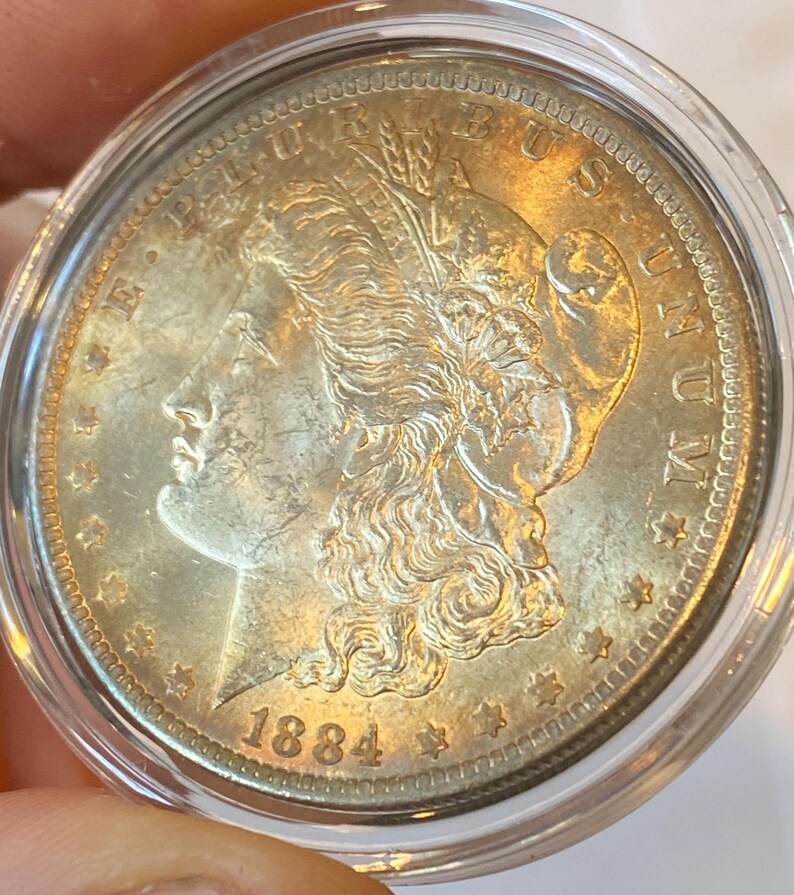 1884 O(new Orleans) Vintage Morgan Silver Dollar. Rainbow Toning on ...